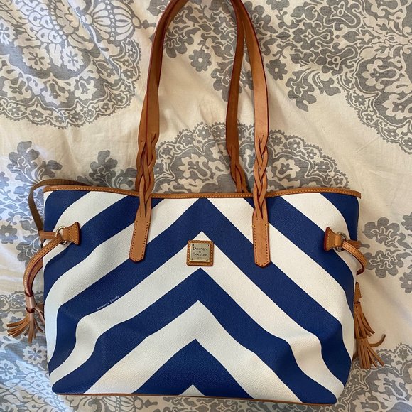 Dooney & Bourke | Bags | Dooney Bourke Navy Blue Chevron Tote Bag Large ...